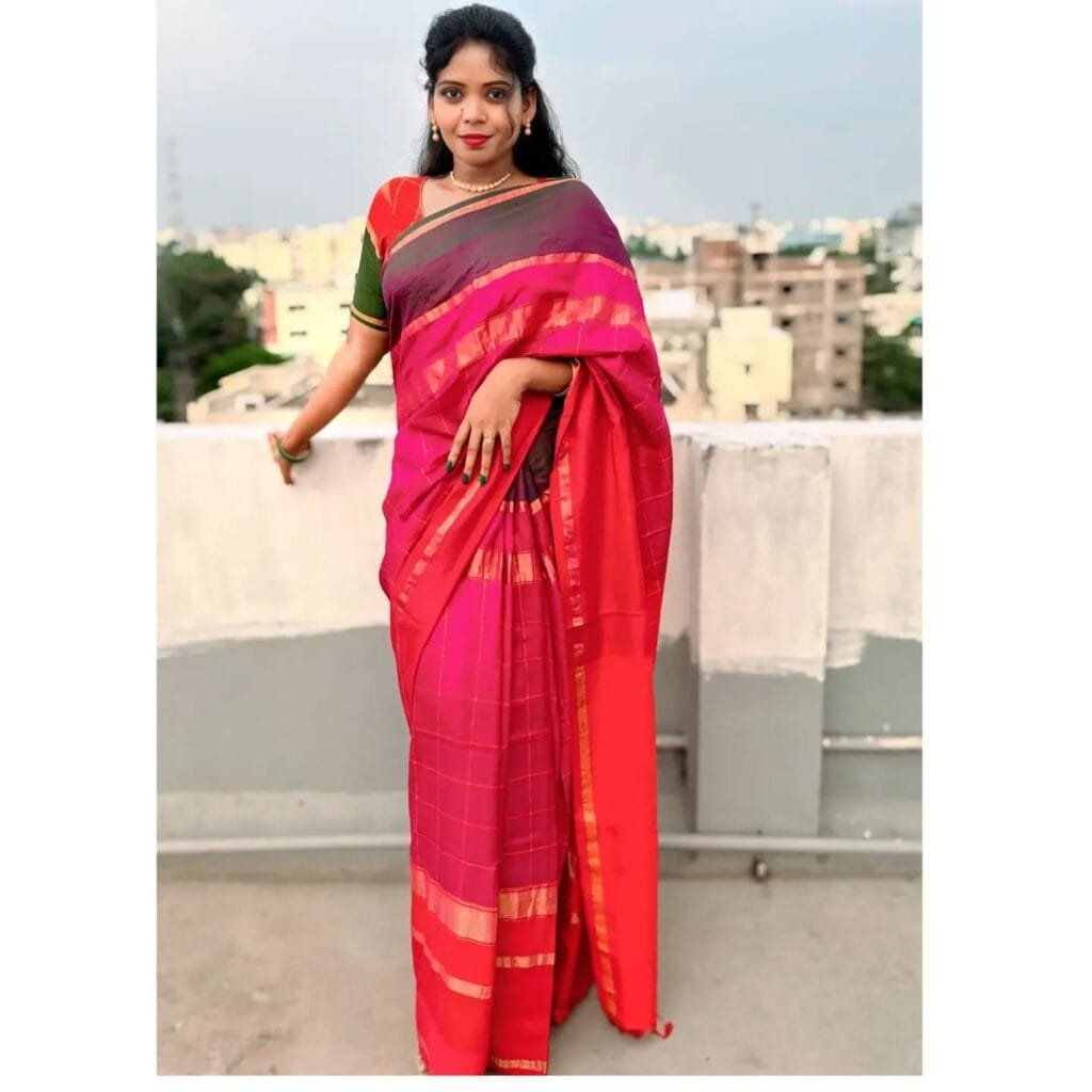 Uppada Pure Pattu Big Checks Saree - Bhanu Silks