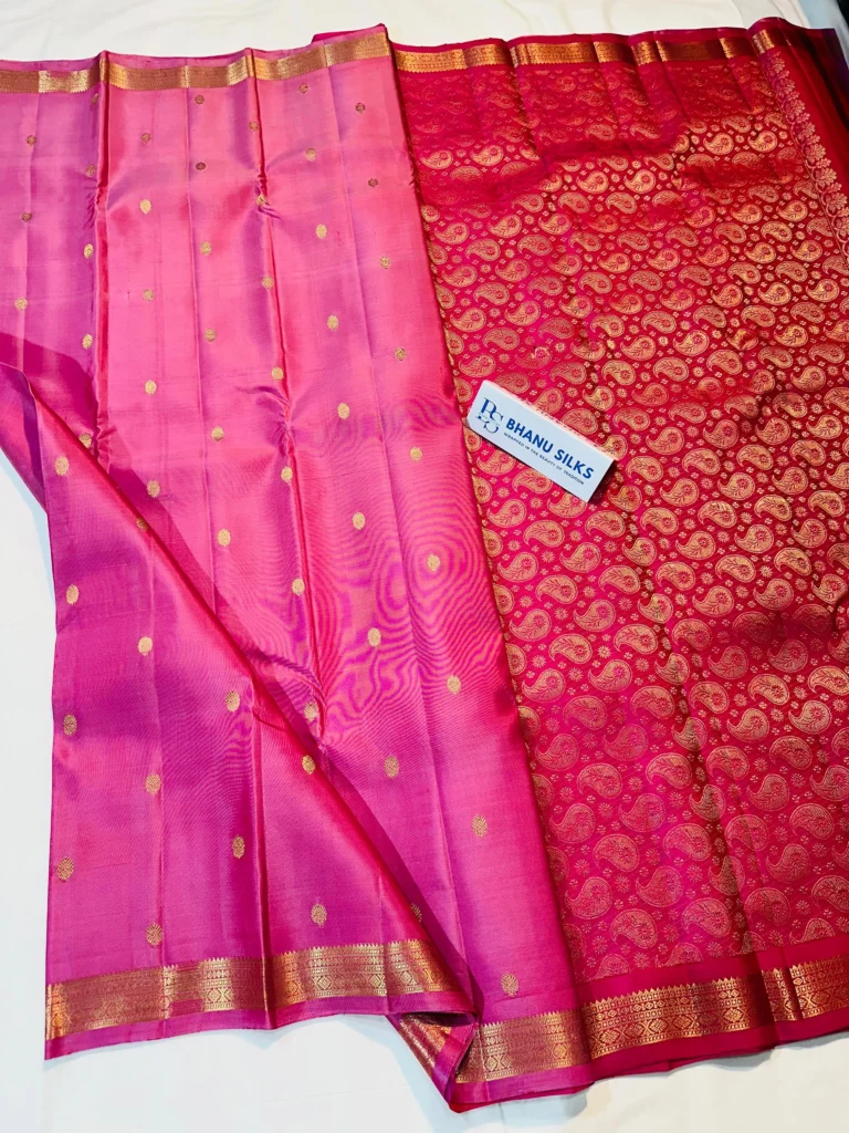 Kanchi Pattu Allover Buti Slim Border Saree - Bhanu Silks